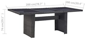 vidaXL Marketos Zahradní jídelní stůl černý 200 x 100 x 74 cm sklo a polyratan