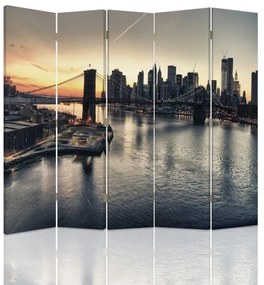 Ozdobný paraván New York City Brooklynský most - 180x170 cm, pětidílný, obustranný paraván 360°