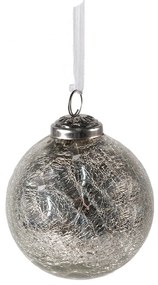 Stříbrná vánoční skleněná ozdoba koule s popraskanou strukturou - Ø 9*10 cm