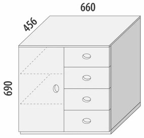 Domestav - DOMINO Skříň dvířka + zásuvky hloubka 456 buk cink, olejovaný