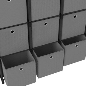 Výstavní police 9 přihrádek s boxy černá 103x30x107,5 cm textil 322611
