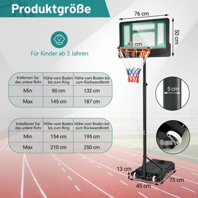 Costway Basketbalový stojan 90/158-210 cm výškově nastavitelný basketbalový koš