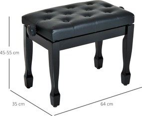 HOMCOM Výškově nastavitelná klavírní stolička Klavírní lavice Kosmetická stolička z masivního dřeva s potahem z imitace kůže černá 64 x 35 x 45-55 cm…