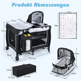 Costway 5 v 1 Dětská cestovní postýlka s přebalovacím pultem a kolébkou