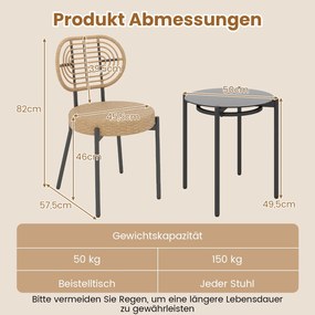 Costway 3-dílný PE ratanový venkovní bistro set terasový konverzační set