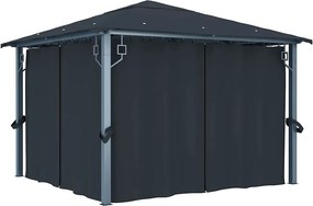 Altán se závěsy a světelnými LED řetězy 3x3m antracitový hliník 3070333
