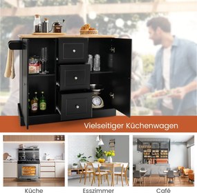 Costway Kuchyňský ostrov na kolečkách s kaučukovou deskou a nastavitelnými