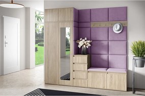 Eka Předsíňová stěna s čalouněnými panely Trinity 33 - Sonoma / Fialová 2311