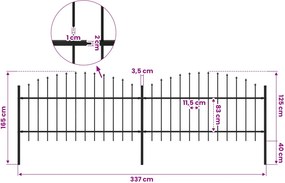 Zahradní plot s kopím nahoře ocelový 337 x 125 cm černý 277722