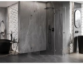 Mexen Lunar, pětiúhelníkový sprchový kout s pravým sklonem 90 x 100 cm, 8mm čiré sklo, pistolově šedý kartáčovaný - 831-090P-100L-66-00-P