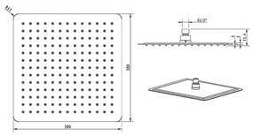 Sapho Slim Hlavová sprcha, čtverec 300x300mm, leštěný nerez MS563