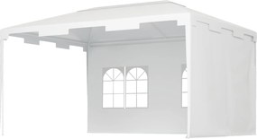 Zahradní altán Outsunny 4x3 m s odnímatelnou pergolou, 2 bočními panely, 2 okny a vodotěsným ocelovým rámem s UV ochranou pro terasu a patio, bílý | A