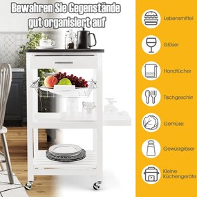 Costway Servírovací vozík rolovací kuchyňský ostrůvek s pracovní deskou, bílý
