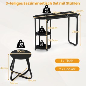 Costway 3 kusová industriální sada jídelního stolu s dřevo-kovovým kuchyňským