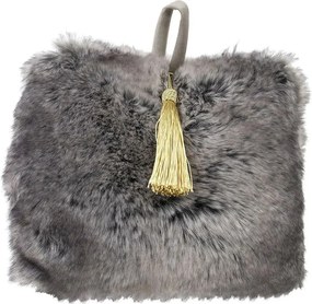 Šedá chlupatá dveřní zarážka se zlatým střapcem Wolf grey - 15*22*18cm