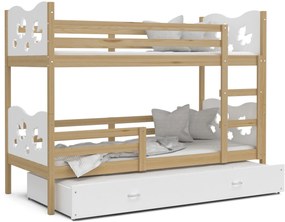 Patrová postel pro 3 děti - přírodní - 190 x 80 cm