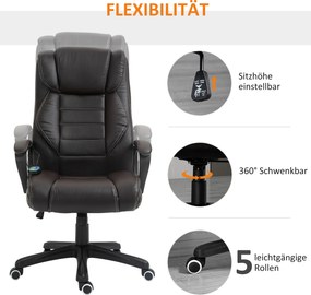 Vinsetto kancelářská židle s masážní funkcí, ergonomická exekutivní židle s vibrační masáží, sklopná funkce, výškově nastavitelná kancelářská otočná …