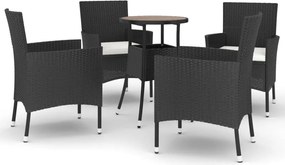 5dílný zahradní bistro set s poduškami černý polyratan 3187433