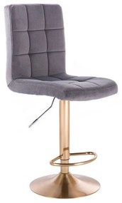 LuxuryForm DESIGN Barová židle TOLEDO VELUR na zlaté kulaté podstavě - tmavě šedá
