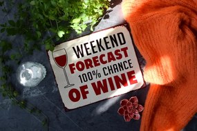 Nástěnná kovová cedule Weekend &amp; Wine – 20x1x25 cm