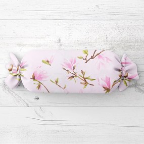 Biante Polštář válec bonbon Sandra SA-233 Květy magnolie na růžovém 15x80 cm