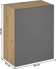 Horní skříňka, dub artisan/šedý mat, univerzální, LANGEN G60