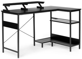 Rohový počítačový stůl se 3 černými policemi