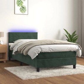 vidaXL Box spring postel s matrací a LED 100x200 cm samet [3134452] Barva: Tmavě zelená