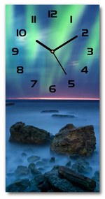 Wallmuralia Nástěnné skleněné hodiny Polární záře 30x60 cm