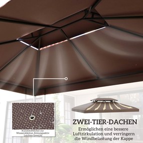 Náhradní střecha altánu Outsunny 3x4m káva polyester odpuzující vodu pro kovové a zahradní altány | Aosom.de
