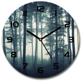 Wallmuralia Skleněné hodiny kulaté Mlha v lese fi 30 cm