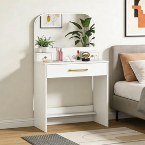 HOMCOM toaletní stolek s obloukovým zrcadlem, 3 zásuvky, bílý, 80 × 40 × 135 cm (31,5 × 15,7 × 53,1 palců)