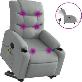 Elektrické zvedací masážní polohovací křeslo světle šedé textil 3206672