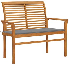Zahradní lavice s šedou poduškou 112 cm masivní teak 3062650