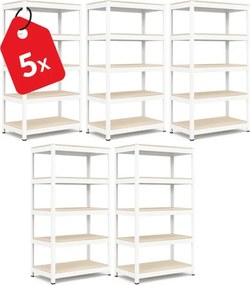 Akce 5x Regál 183x40x40 cm lakovaný 5-policový, nosnost 100 kg, RIVET - bílý