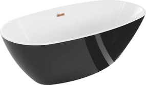 Mexen Eris, volně stojící vana 180 x 80 cm, bílá-černá, měděný přepad, 53441808075-65