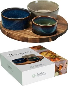 Servírovací set 4 ks na dřevěném podnose 20 × 20 cm