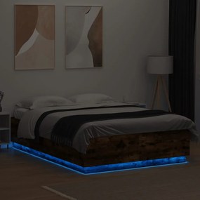 Rám postele s LED osvětlením kouřový dub 150 x 200 cm kompozit 3209608
