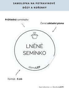 LNĚNÉ SEMÍNKO – průhledná samolepka na dózu, základní písmo, 5 cm | DomaLEP
