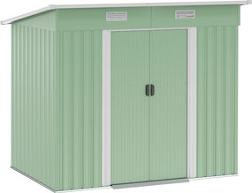 Zahradní kůlna Outsunny z kovu 2,3 m² 207 x 130 x 182 cm - pultová střecha, okno, skládací dveře, odolná kůlna do zahrady | Aosom