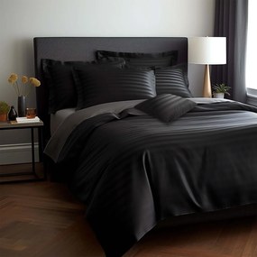 BAMBUSOVÉ LOŽNÍ POVLEČENÍ STRIPE COAL 180X200 CM, 2 KS 70X80 CM, 4 KS 40X40 CM ČERNÁ