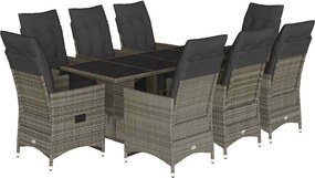 9dílný zahradní bistro set s poduškami šedý polyratan 3276900