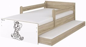 Dětská postel Max XL Tygřík 180x90 cm - HNĚDÁ - 2x krátká zábrana bez šuplíku