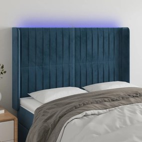 Čelo postele s LED tmavě modré 147 x 16 x 118/128 cm samet 3124338