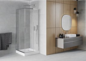 Mexen Rio, čtvercový sprchový kout 80 x 80 cm, 6mm čiré sklo, chromový profil + bílá sprchová vanička RIO, 860-080-080-01-00-4510