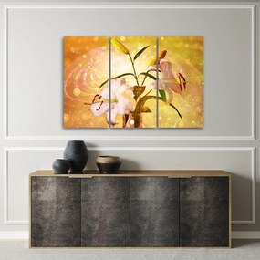 Obraz na plátně třídílný, Lily na žlutém pozadí - 120x80 cm