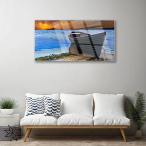 Obraz na skle Loď Moře Pobřeží Pláž 120x60 cm