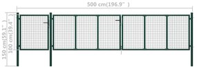 vidaXL Marketos Zahradní brána ocelová 500 x 100 cm zelená