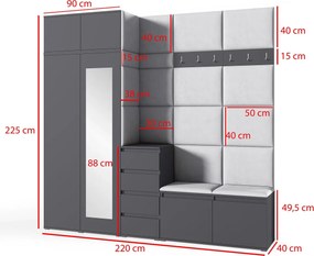 Eka Předsíňová stěna s čalouněnými panely Trinity 33 - Grafit / Béžová 2304