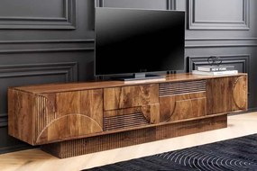 Designový 3D stolek pod TV z masivu Art Deco Mango hnědá 200cm